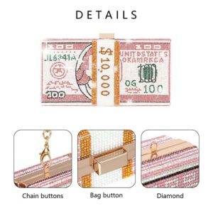 WJCD Money Clutch Rhinestone Purse Stack of Cash Unique Evening Clutch Handbag Shoulder Bag Crossbody Bag Rhinestone Handbag (Pink)