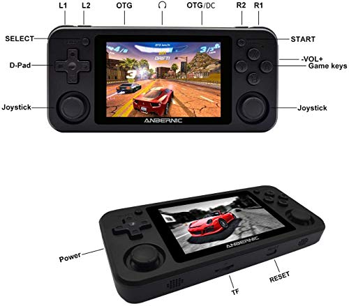 RG351P Handheld Game Console, Retro Game Console Support PSP / PS1 / N64 / NDS Open Linux Tony System RK3326 Chip 64G TF Card 2500 Classic Games 3.5 Inch IPS Screen 3500mAh Battery (Black)