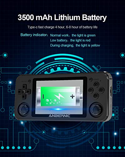 RG351P Handheld Game Console, Retro Game Console Support PSP / PS1 / N64 / NDS Open Linux Tony System RK3326 Chip 64G TF Card 2500 Classic Games 3.5 Inch IPS Screen 3500mAh Battery (Black)