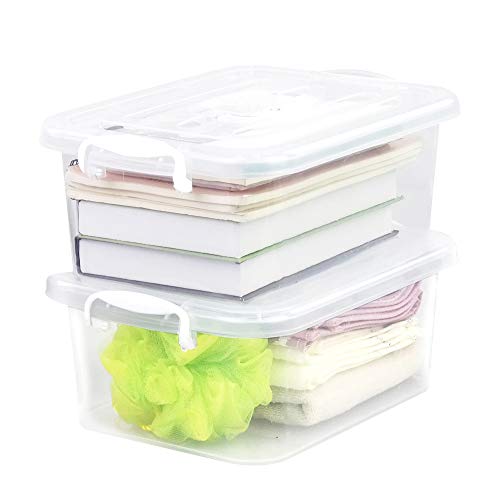 Sandmovie 8 Quart Plastic Storage Boxes with Lids and Handles, 2 Packs