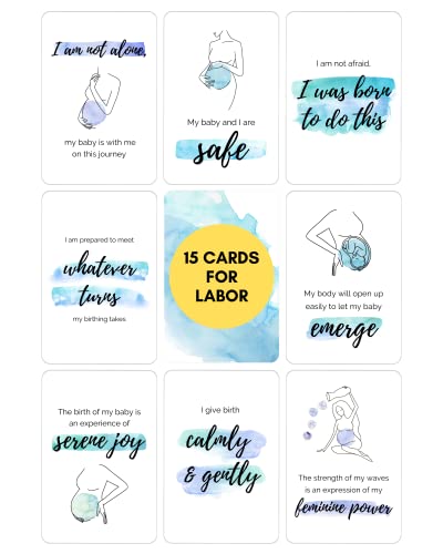 MOTHER’S RAY Hypnobirthing Birth Affirmations Cards For Labor - 15 Cards for Calm Positive Labor and Delivery Essentials - High Quality Large Thick and Durable - Pregnancy Must Haves