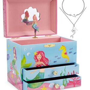 Jewelkeeper Mermaid Music Box & Little Girls Jewelry Set - 3 Mermaid Gifts for Girls - Musical Jewelry Box for Girls - Music Boxes for Girls