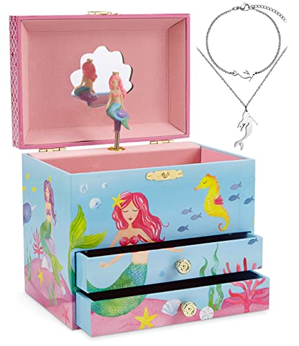 Jewelkeeper Mermaid Music Box & Little Girls Jewelry Set - 3 Mermaid Gifts for Girls - Musical Jewelry Box for Girls - Music Boxes for Girls