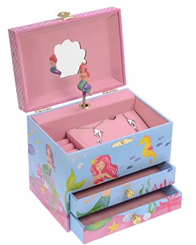 Jewelkeeper Mermaid Music Box & Little Girls Jewelry Set - 3 Mermaid Gifts for Girls - Musical Jewelry Box for Girls - Music Boxes for Girls