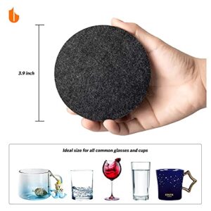 Urbanstrive 6 PCS Coasters, Eco-Friendly 100% Biodegradable Coasters Absorbent Felt Coasters for Drinks Bar Home, 4 Inch (Black Round)