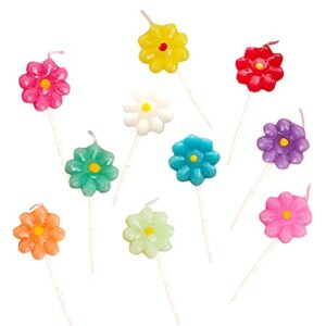 flower cake candles, flower shaped birthday cake topper cake decoration – 10 pcs