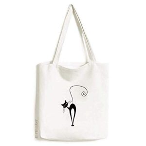 tilt head black cat halloween animal outline tote canvas bag shopping satchel casual handbag