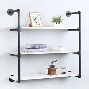 Industrial Pipe Shelving Wall Mounted,36in Rustic Metal Floating Shelves,Steampunk Real Wood Book Shelves,Wall Shelf Unit Bookshelf Hanging Wall Shelves,Farmhouse Kitchen Bar Shelving(3 Tier)