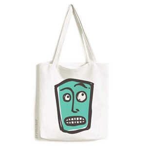 suprised face sketch tooth tote canvas bag shopping satchel casual handbag