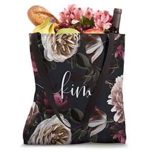 Kim - Elegant Floral Rose & Peony Personalized Name Tote Bag