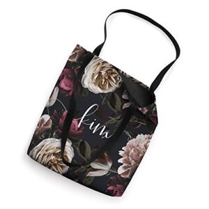 Kim - Elegant Floral Rose & Peony Personalized Name Tote Bag