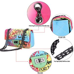 Wearigoo Satchel Handbags for Women Neon Multicolor Colorful Shoulder Crossbody Cute Brilliant Color Clutch Purses Graffiti Evening Bag with Zipper and Long Strap Red Graffiti