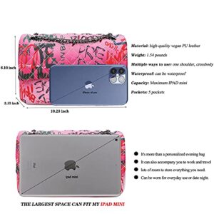 Wearigoo Satchel Handbags for Women Neon Multicolor Colorful Shoulder Crossbody Cute Brilliant Color Clutch Purses Graffiti Evening Bag with Zipper and Long Strap Red Graffiti