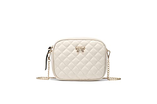 Small White Crossbody Purse for Teens Girls and Women - Ladies Cute Quilted Leather Hobo Messenger Bag - Handbags Shoulder Bags Satchel