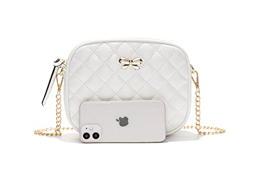 Small White Crossbody Purse for Teens Girls and Women - Ladies Cute Quilted Leather Hobo Messenger Bag - Handbags Shoulder Bags Satchel