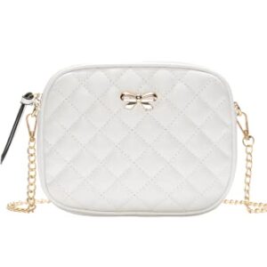 Small White Crossbody Purse for Teens Girls and Women - Ladies Cute Quilted Leather Hobo Messenger Bag - Handbags Shoulder Bags Satchel