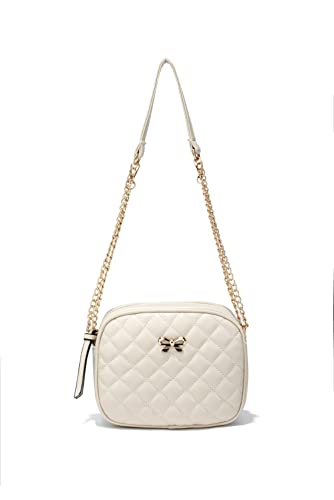 Small White Crossbody Purse for Teens Girls and Women - Ladies Cute Quilted Leather Hobo Messenger Bag - Handbags Shoulder Bags Satchel