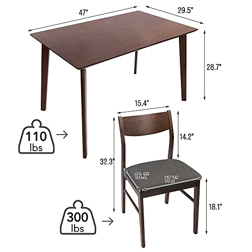 Koreyosh Wood Dining Table Set for 4 Mid Century Small Kitchen Breakfast Table and Chairs Set Farmhouse Industrial Style Solid Wood Room Table Set Rustic Furniture