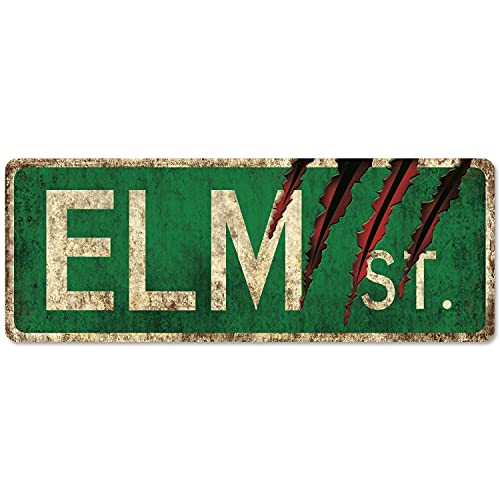 flinelife Elm Street Sign,16X6, Horror Movie Metal Sign, Nightmare on Elm Street Wreath Sign