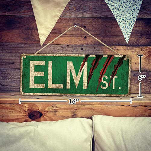 flinelife Elm Street Sign,16X6, Horror Movie Metal Sign, Nightmare on Elm Street Wreath Sign