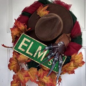 flinelife Elm Street Sign,16X6, Horror Movie Metal Sign, Nightmare on Elm Street Wreath Sign