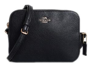 coach pebble leather mini camera crossbody shoulder bag, black