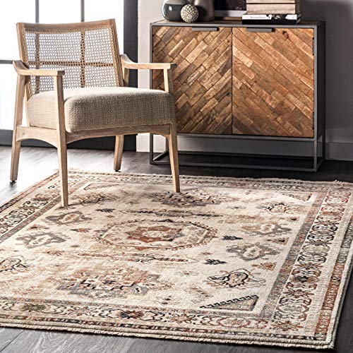 nuLOOM Maison Fading Tribal Medallion Fringe Area Rug, 4' x 5' 7", Beige