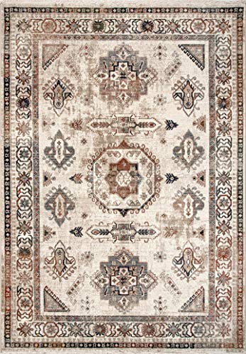 nuLOOM Maison Fading Tribal Medallion Fringe Area Rug, 4' x 5' 7", Beige