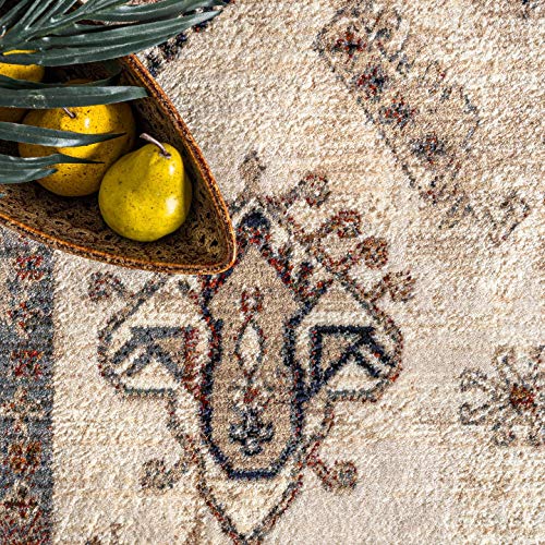 nuLOOM Maison Fading Tribal Medallion Fringe Area Rug, 4' x 5' 7", Beige