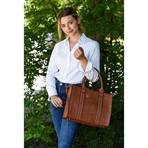 Jessie & James | Concealed Carry Top Handle Handbag | Faux Leather Locking Firearm Purse | Crossbody with Stud Accent |Mauve