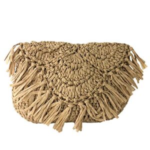 blue island ava crochet fringe clutch crossbody, natural