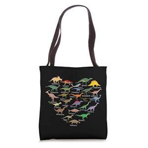 types of dinosaurs heart dino identification boys girls kids tote bag