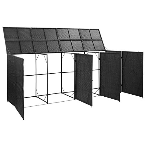 Canditree Outdoor Large Storage Shed for Garbage Cans, Garden Tools, Bin Shed Poly Rattan for Patio Backyard (Black)