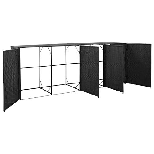 Canditree Outdoor Large Storage Shed for Garbage Cans, Garden Tools, Bin Shed Poly Rattan for Patio Backyard (Black)