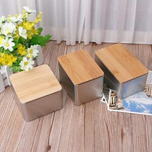 HXSAF Storage Box, Christmas Creative Gift Iron Storage Box Storage Box with Bamboo Cover Coin Candy Key Square Bite Storage Box 9.5x9.5x6.5cm, 10.5x7.5x7.2cm, 13x8x5.8cm (Silver), L-13x8x5.8cm