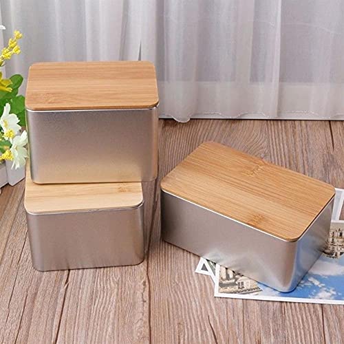 HXSAF Storage Box, Christmas Creative Gift Iron Storage Box Storage Box with Bamboo Cover Coin Candy Key Square Bite Storage Box 9.5x9.5x6.5cm, 10.5x7.5x7.2cm, 13x8x5.8cm (Silver), L-13x8x5.8cm