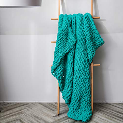 vctops Boho Chenille Chunky Knit Throw Blanket Super Soft Warm Cozy Hand Knit Blankets for Couch Bed Sofa Chair (Teal,31"x39")