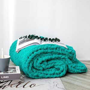 vctops Boho Chenille Chunky Knit Throw Blanket Super Soft Warm Cozy Hand Knit Blankets for Couch Bed Sofa Chair (Teal,31"x39")