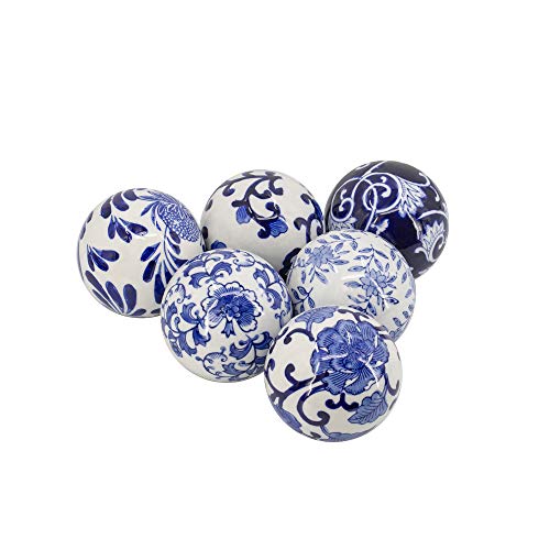 A&B Home 3" Blue and White Oriental Decorative Orbs for Bowls Vases Table Centerpiece Decor Set of 6 Ceramic Sphere Ball