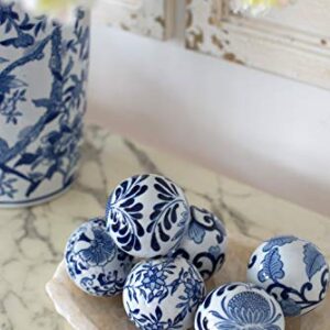 A&B Home 3" Blue and White Oriental Decorative Orbs for Bowls Vases Table Centerpiece Decor Set of 6 Ceramic Sphere Ball