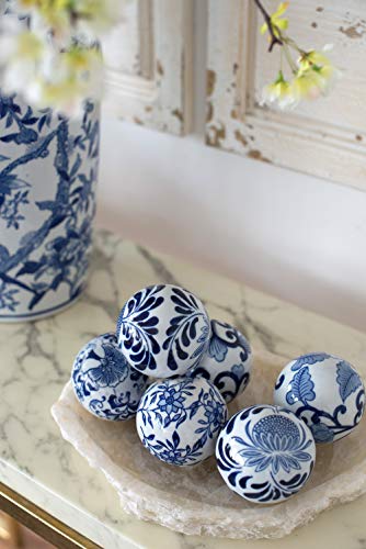 A&B Home 3" Blue and White Oriental Decorative Orbs for Bowls Vases Table Centerpiece Decor Set of 6 Ceramic Sphere Ball