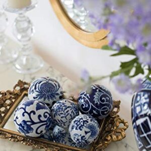 A&B Home 3" Blue and White Oriental Decorative Orbs for Bowls Vases Table Centerpiece Decor Set of 6 Ceramic Sphere Ball