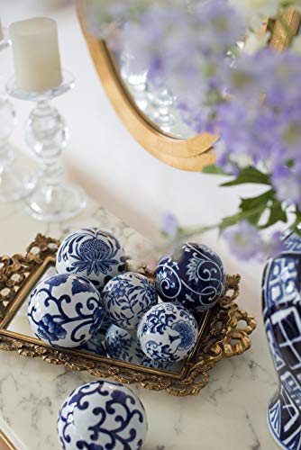 A&B Home 3" Blue and White Oriental Decorative Orbs for Bowls Vases Table Centerpiece Decor Set of 6 Ceramic Sphere Ball