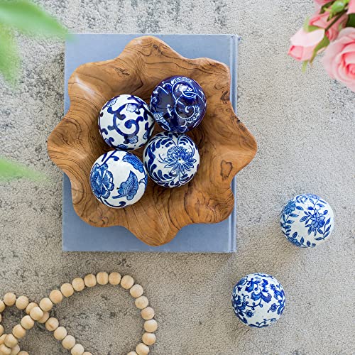 A&B Home 3" Blue and White Oriental Decorative Orbs for Bowls Vases Table Centerpiece Decor Set of 6 Ceramic Sphere Ball