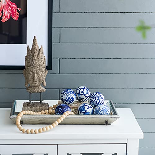 A&B Home 3" Blue and White Oriental Decorative Orbs for Bowls Vases Table Centerpiece Decor Set of 6 Ceramic Sphere Ball