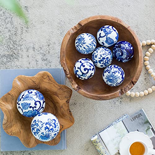 A&B Home 3" Blue and White Oriental Decorative Orbs for Bowls Vases Table Centerpiece Decor Set of 6 Ceramic Sphere Ball