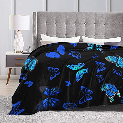 Blue Butterflies Soft Warm Throw Blanket Lightweight Flannel Fleece Bed Blanket Gift for Girls Boys Men Women Chair Couch 60"x50"