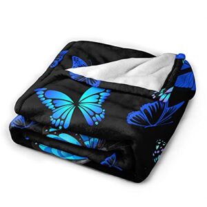 Blue Butterflies Soft Warm Throw Blanket Lightweight Flannel Fleece Bed Blanket Gift for Girls Boys Men Women Chair Couch 60"x50"