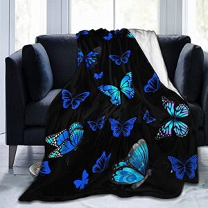 Blue Butterflies Soft Warm Throw Blanket Lightweight Flannel Fleece Bed Blanket Gift for Girls Boys Men Women Chair Couch 60"x50"