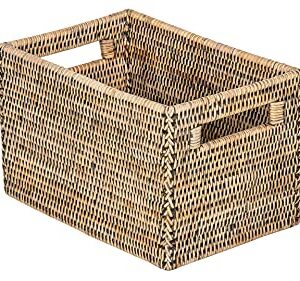 La Jolla Rattan Shelf Basket with Handles, Small, Black-Wash